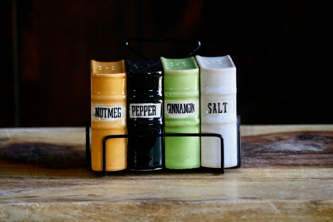 Vintage Book Spice Jars, Retro Kitchenalia, Set of 4 Spice Jars With ...