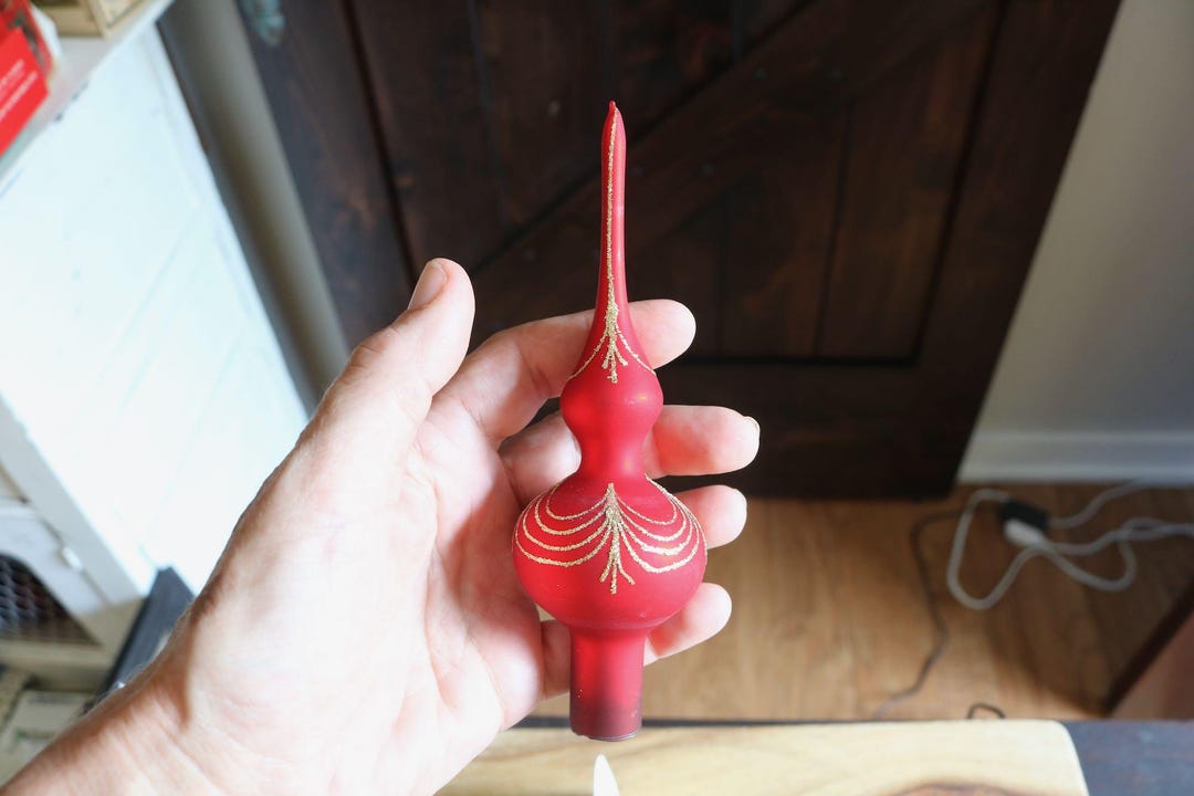Small Red Spire Christmas Tree Topper, Vintage Holiday Decorations ...