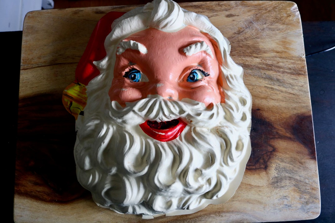 Large Santa Face, Vintage Christmas Decor, Hollow Plastic Blow Mold ...