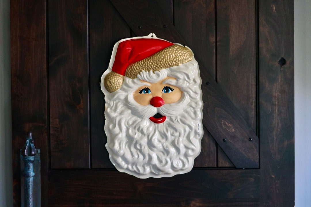 Large Plastic Santa Face, Vintage Christmas Decor, Retro Holiday Wall ...