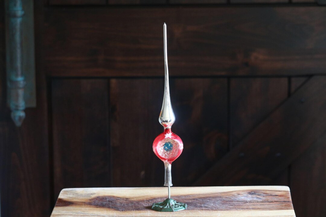 German Silver & Pink Spire Mercury Glass Tree Topper, Vintage Christmas ...
