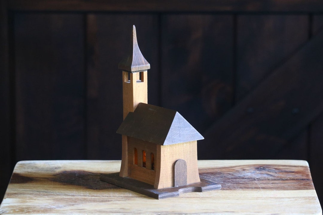 Vintage Thorens Wooden Church Music Box, Cute Rustic Wood Church With ...