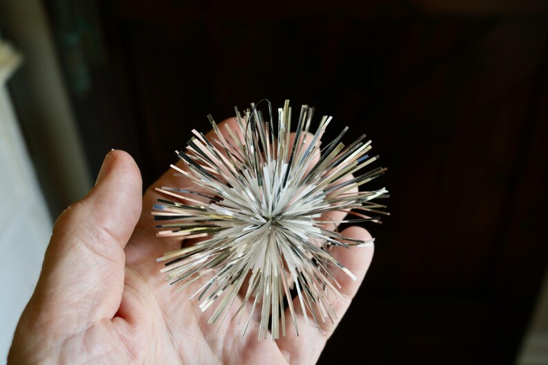 Silver Tinsel Atomic Starburst Ornaments With Multi-color Centers ...