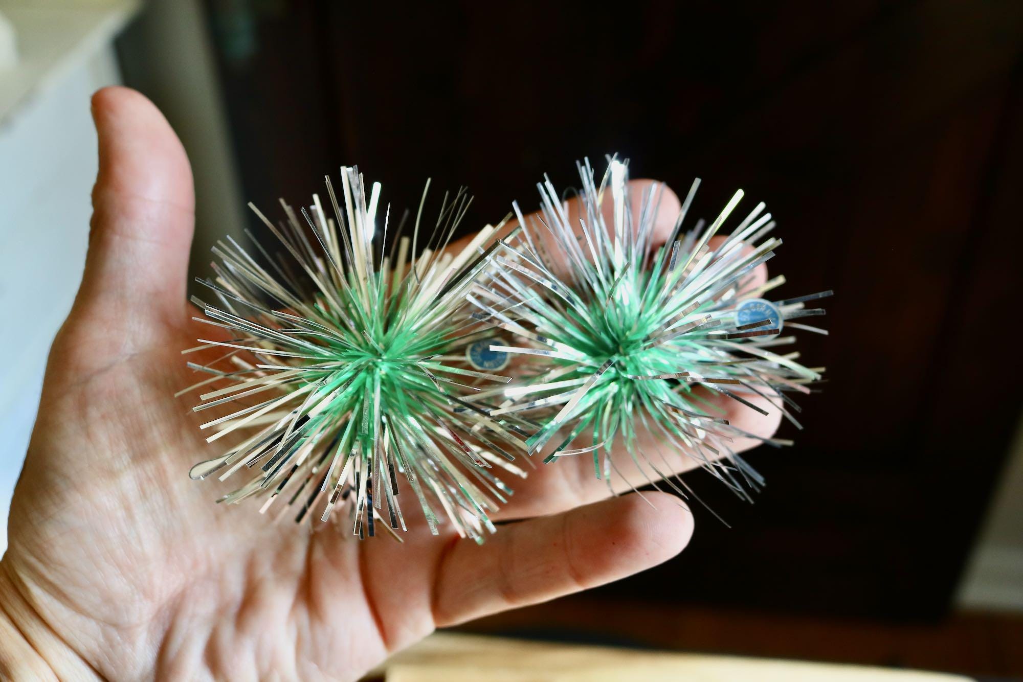 Silver Tinsel Atomic Starburst Ornaments With Multi-color Centers ...