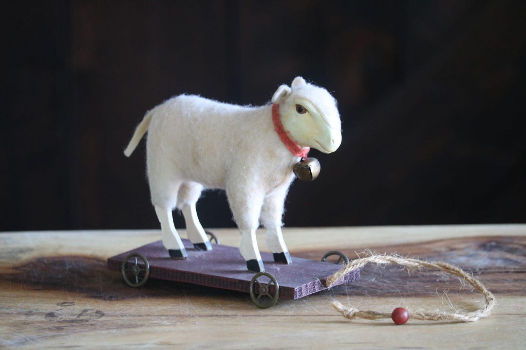 SMALL Vintage Sheep Pull Toy, Primitive Spring & Easter Decor, Wooly ...