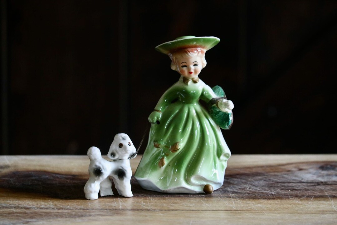 Vintage Lady With Dog Figurine Cute Spring Decor Girl Walks - Etsy