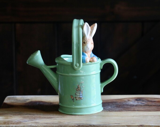 Peter Rabbit Watering Can Planter, Cute Spring and Easter Decor, Green ...