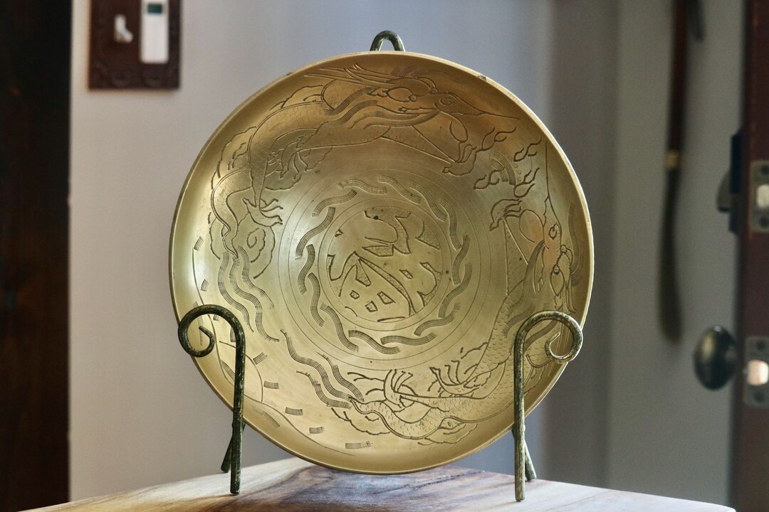 Vintage Chinese Brass Bowl, Retro Chinoiserie Decor, Centerpiece, Round ...