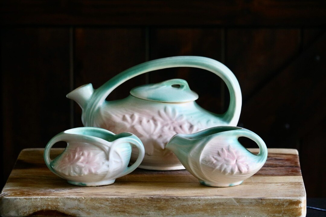 Vintage Mccoy Tea Set, Bougie Spring Decor, Pink and Aqua Daisy Teapot ...