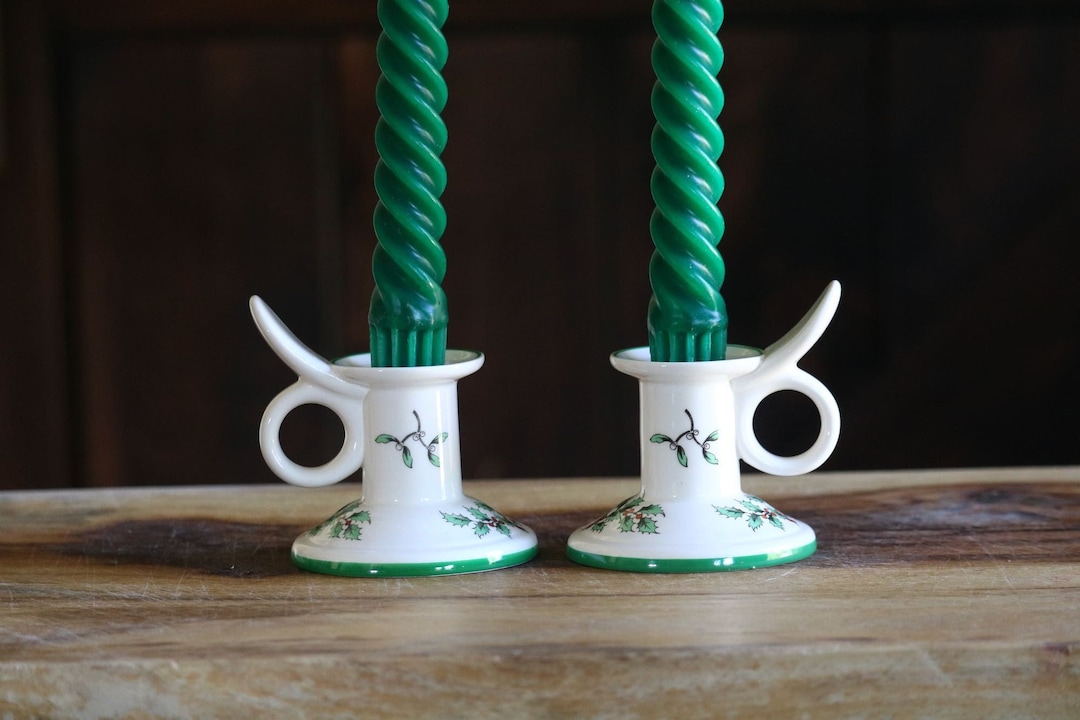 Vintage Holly Spode Candlestick Holders, Christmas Decor, English ...
