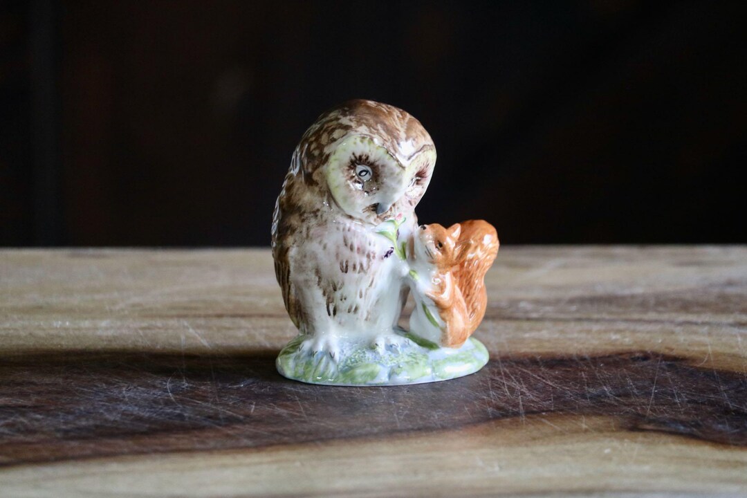 Vintage Beatrix Potter Owl and Squirrel Figurine, Cute Fall Decor, Old ...