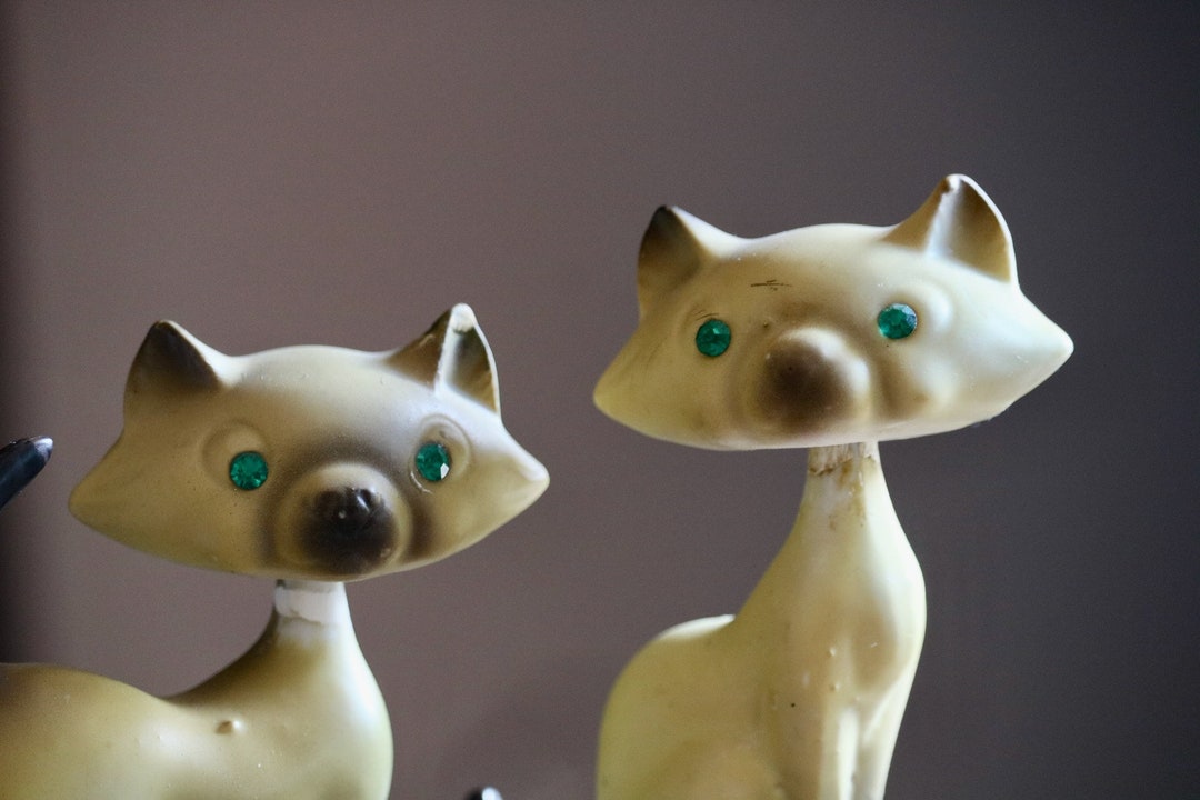Vintage Nodder Cat Figurines, Mary Louise Siamese Cats, Stylized Mid ...