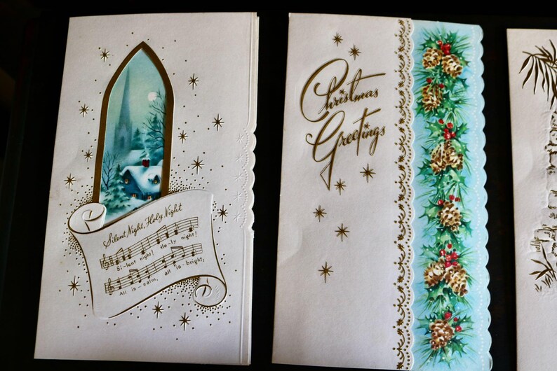 Vintage Christmas Cards, 21 NOS Holiday Ephemera, Snowy Cottage ...