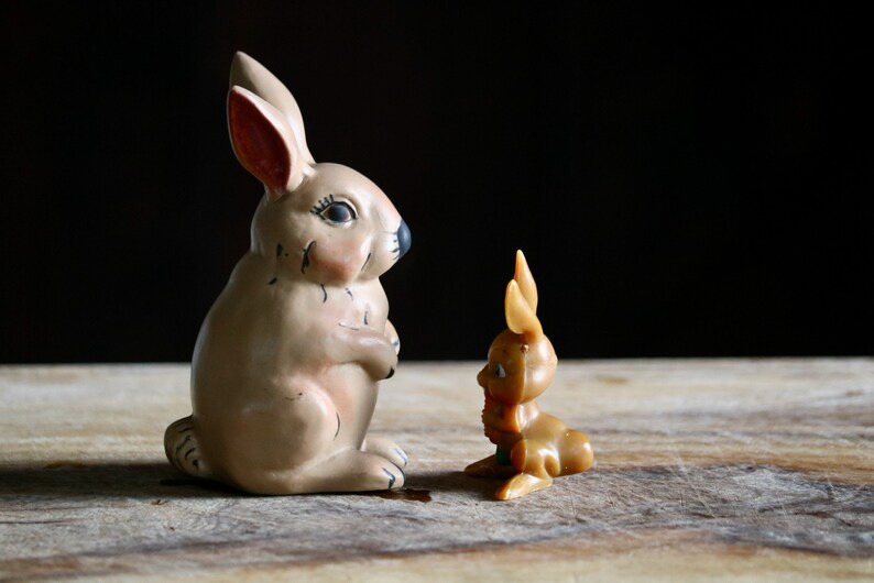 Vintage Bunny Figurines, Cute Spring Decor, Brown Ceramic Rabbit, Small ...