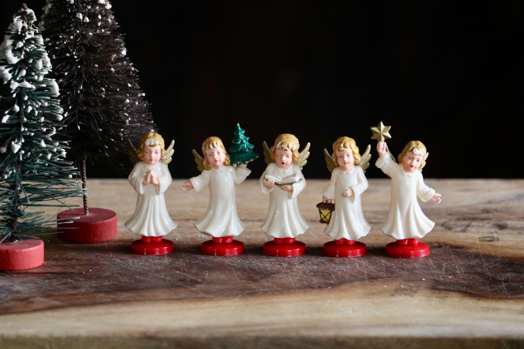 5 Small Angel Figurines, Vintage Christmas Decor, Plastic Angels With ...