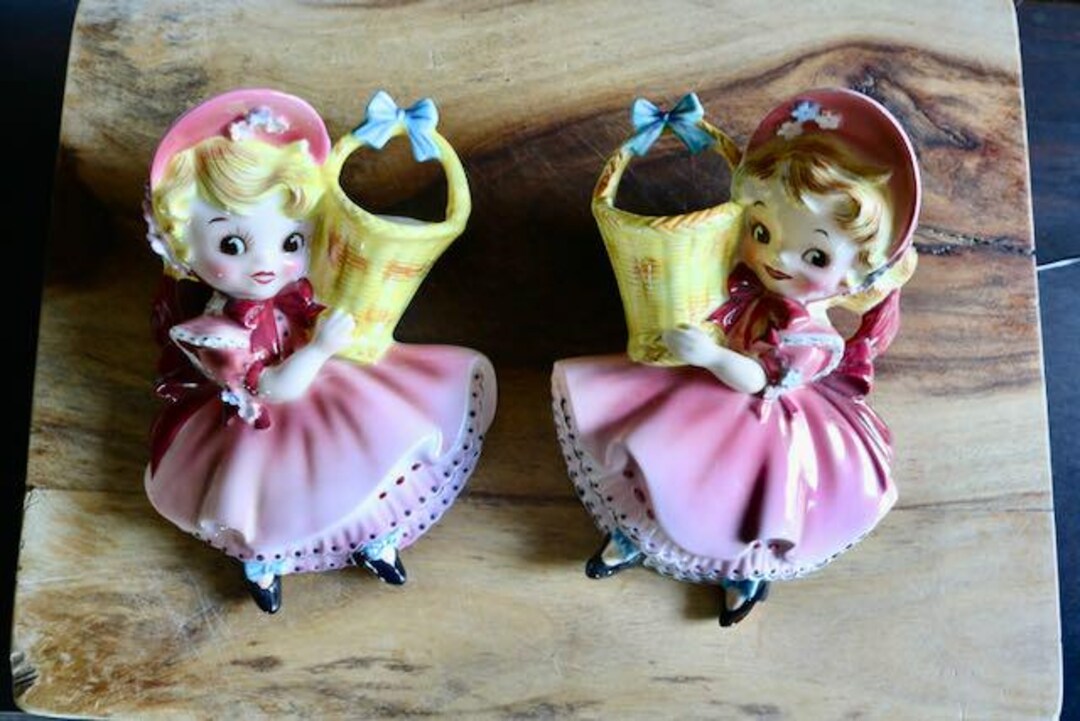 Vintage Lefton Miss Dainty Wall Pockets, Kitschy Cute Wall Vases, Blond ...