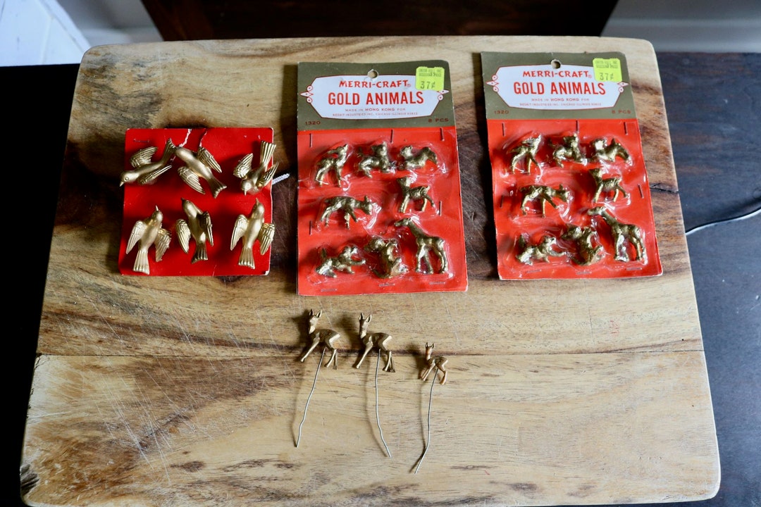 Miniature Gold Animal Figurines, Vintage Christmas Craft Lot, 2 ...