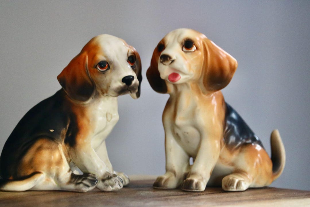 Vintage Lefton Beagle Figurines, Retro Cute Dog Decor, Ceramic Sitting ...