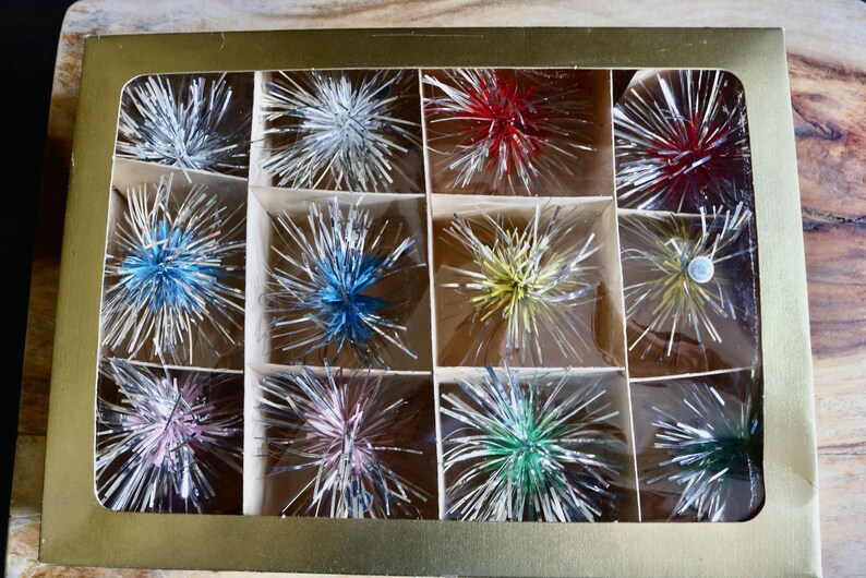 Silver Tinsel Atomic Starburst Ornaments With Multi-color Centers ...
