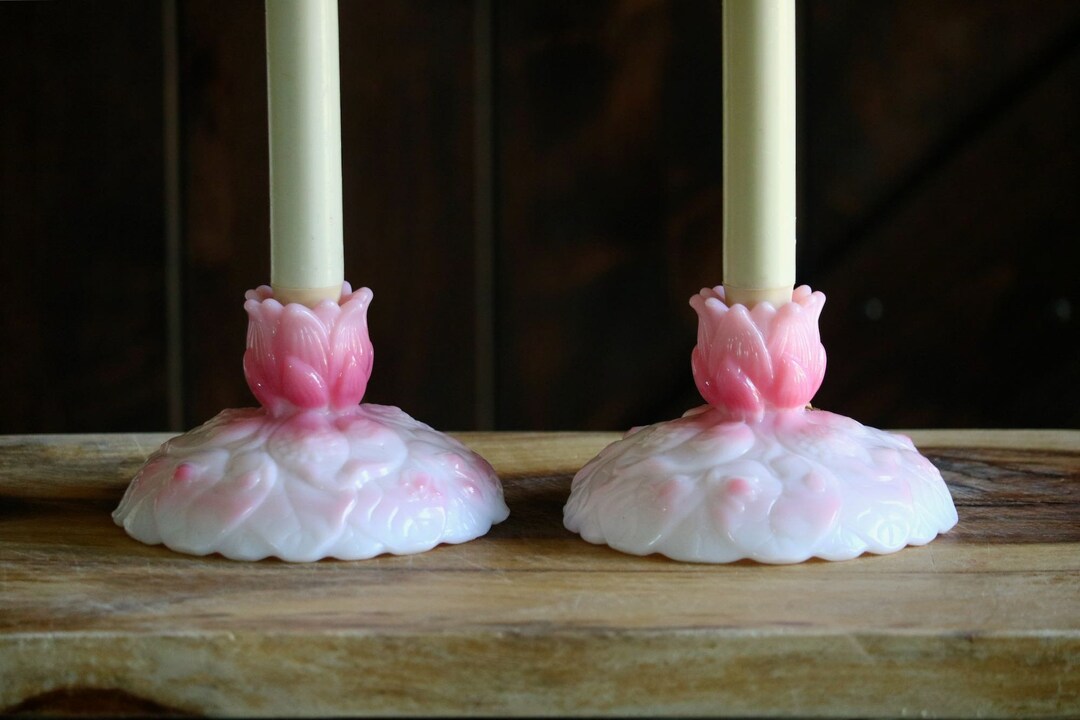Vintage Fenton Rosalene Pink Water Lily Candleholders, Elegant Spring ...