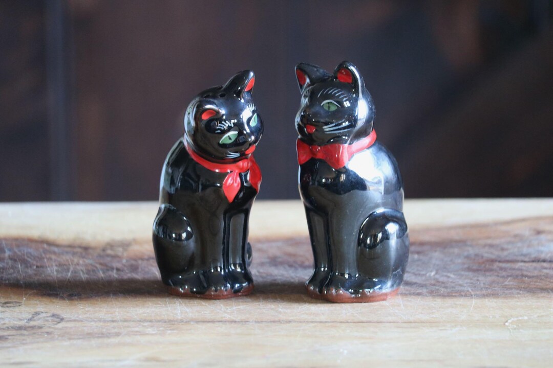 Vintage Shafford Black Cat Salt and Pepper Shakers, Retro Kitchenalia ...
