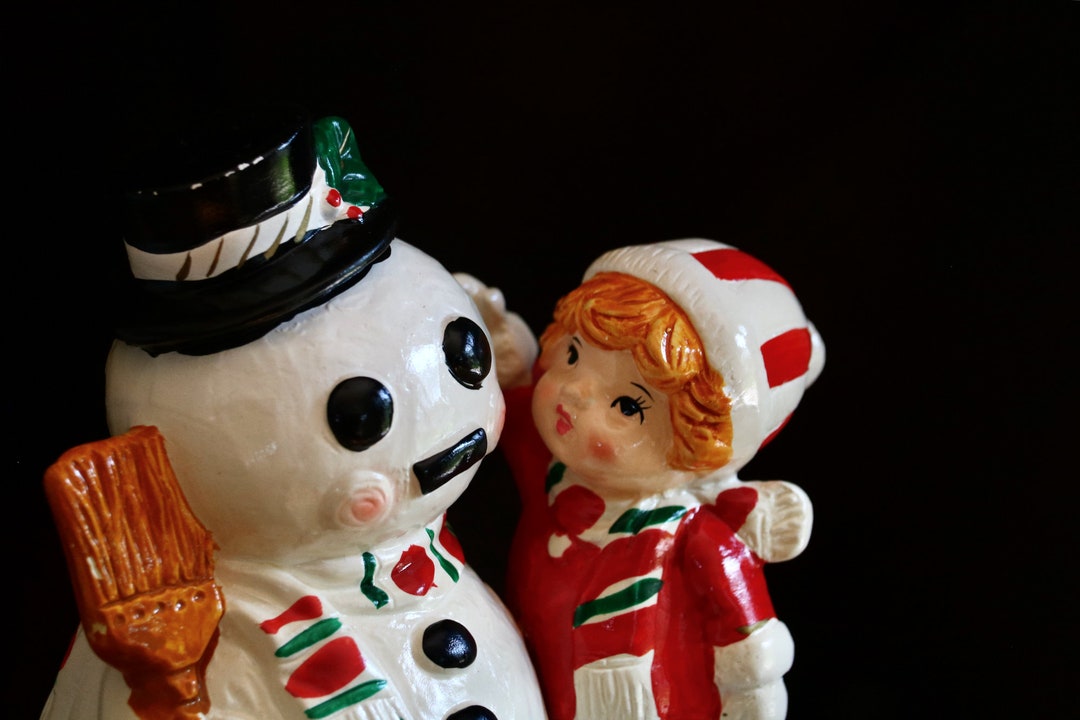 Snowman Music Box, Vintage Christmas Decor, Girl Builds Snowman ...