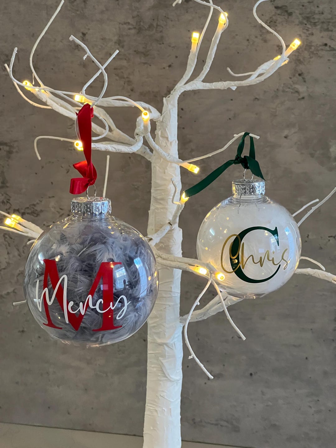 Christmas Bauble Personalised With Name, Intial and Feathers a Lovely ...