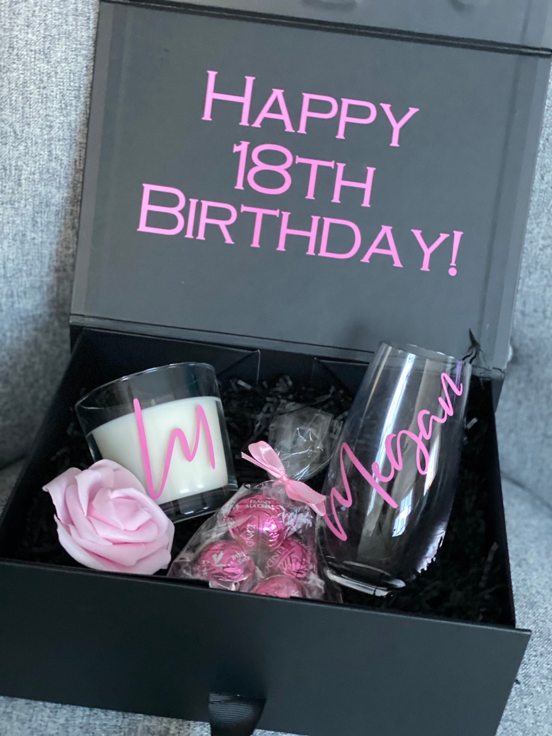 Personalized Gift Box, Champagne Flute, Candle and Chocolates - Etsy