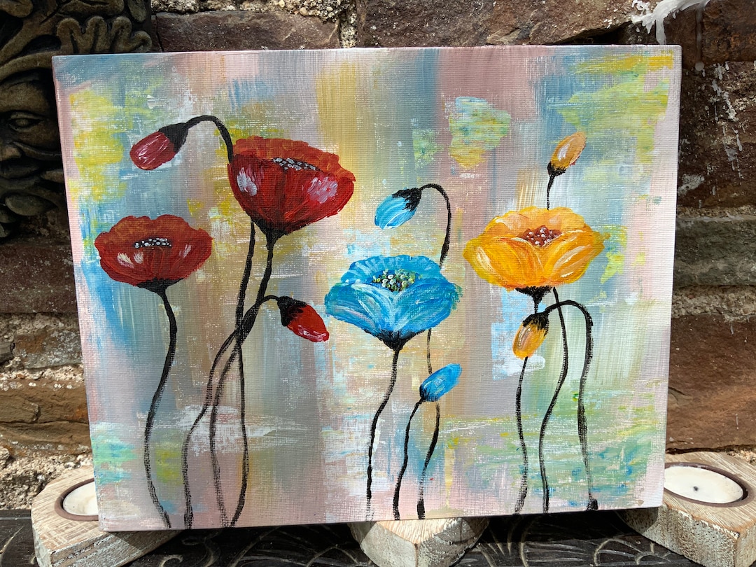 Pittura acrilica di papaveri colorati. Dimensioni della tela - Etsy Italia