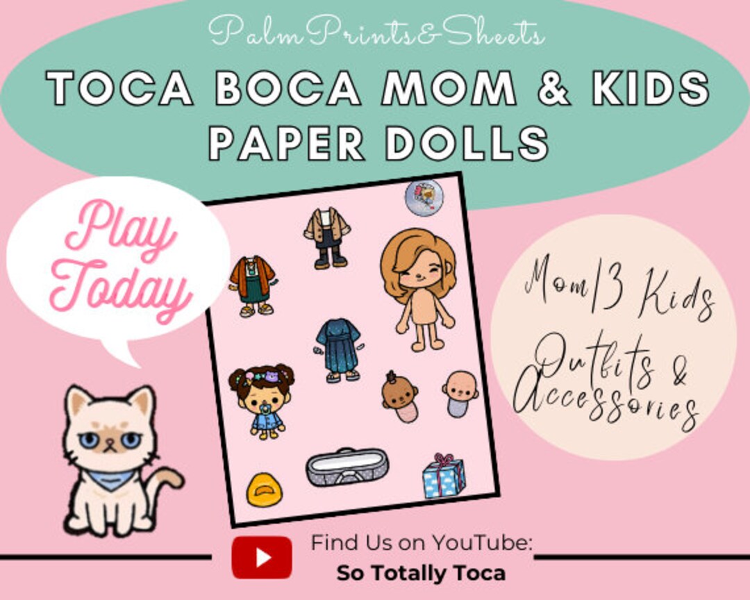 Toca Boca Mom and Kids Paper Dolls With Clothes, Accessories, and ...