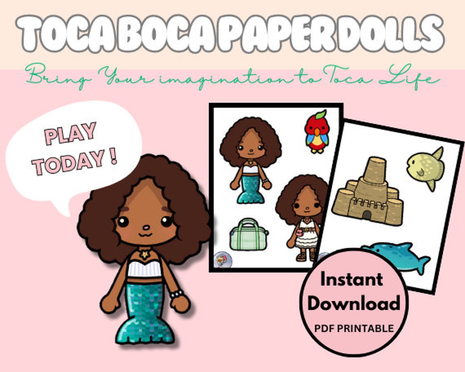 Toca Boca Mermaid Cove Printable Paper Doll Play Set, Mermaid Paper ...