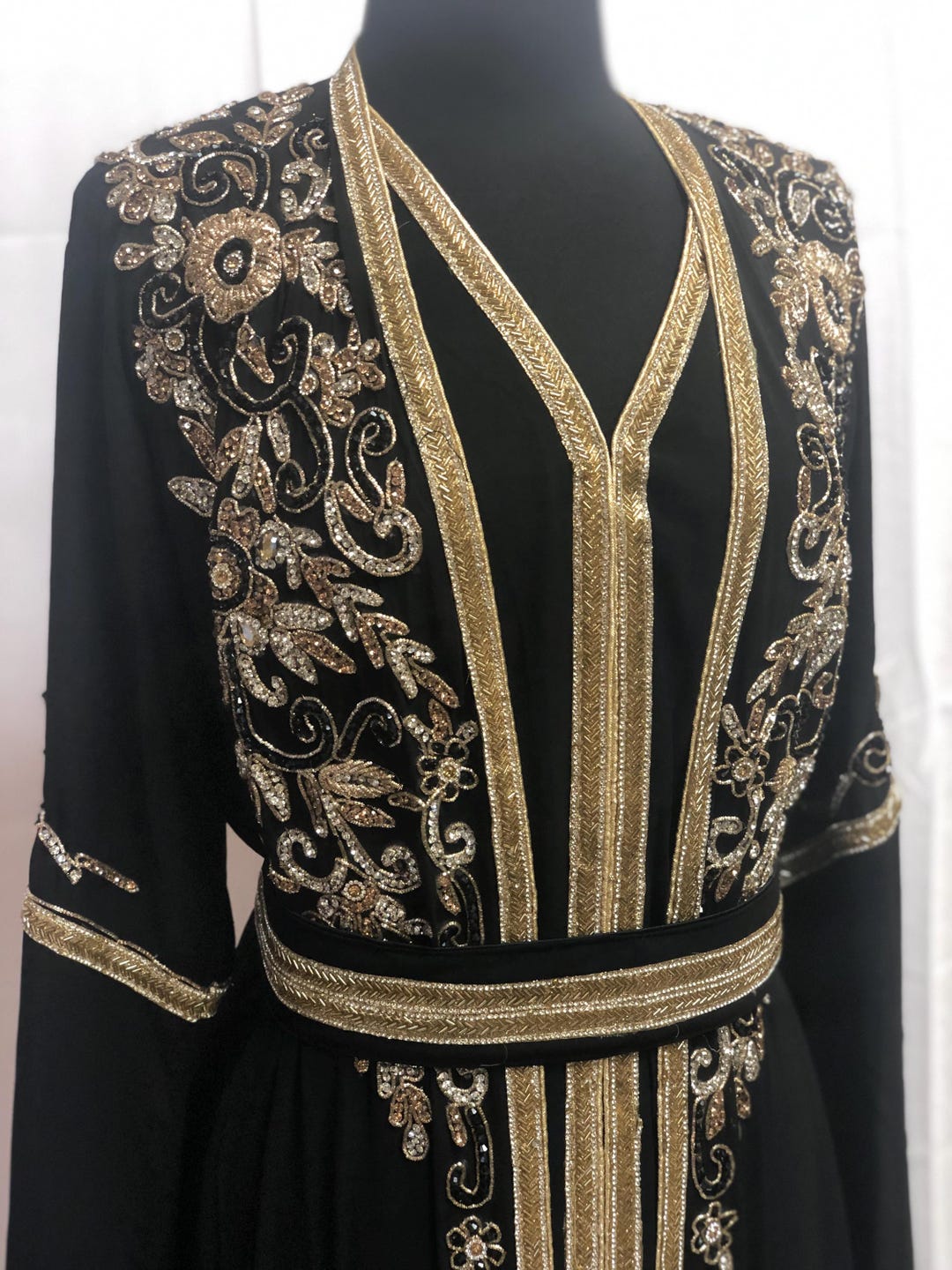 Midnight Opulence: Black & Gold Beaded Kaftan - Etsy
