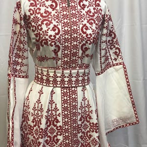 Palestinian Henna Thobe Dress Beige With Red Tatreez - Etsy