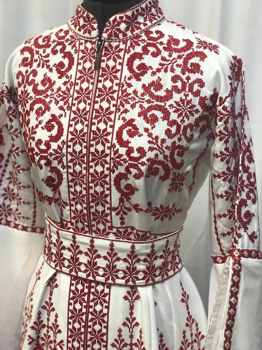 Palestinian Henna Thobe Dress Beige With Red Tatreez - Etsy