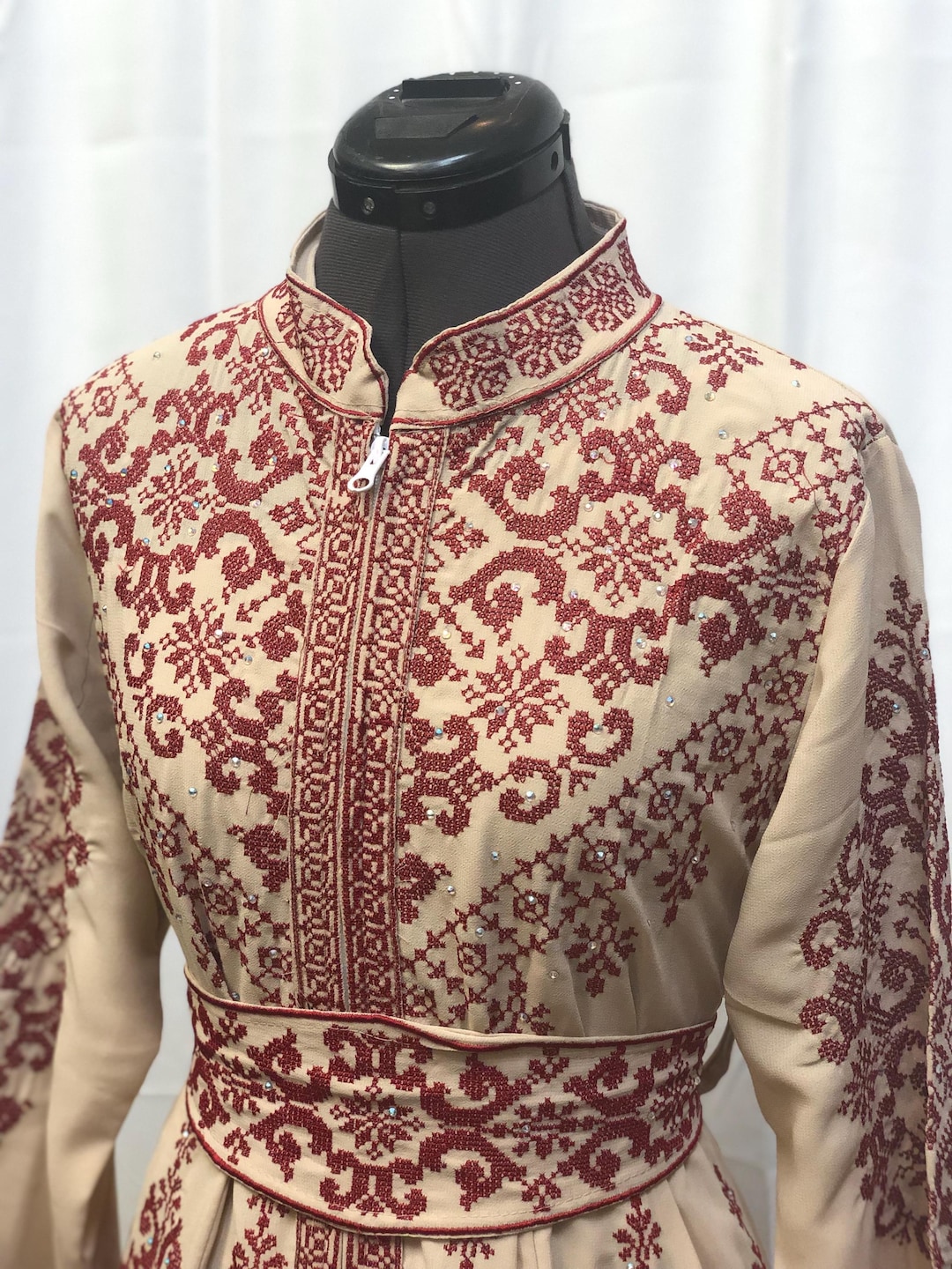 Palestinian Henna Thobe Dress Beige With Red Tatreez - Etsy