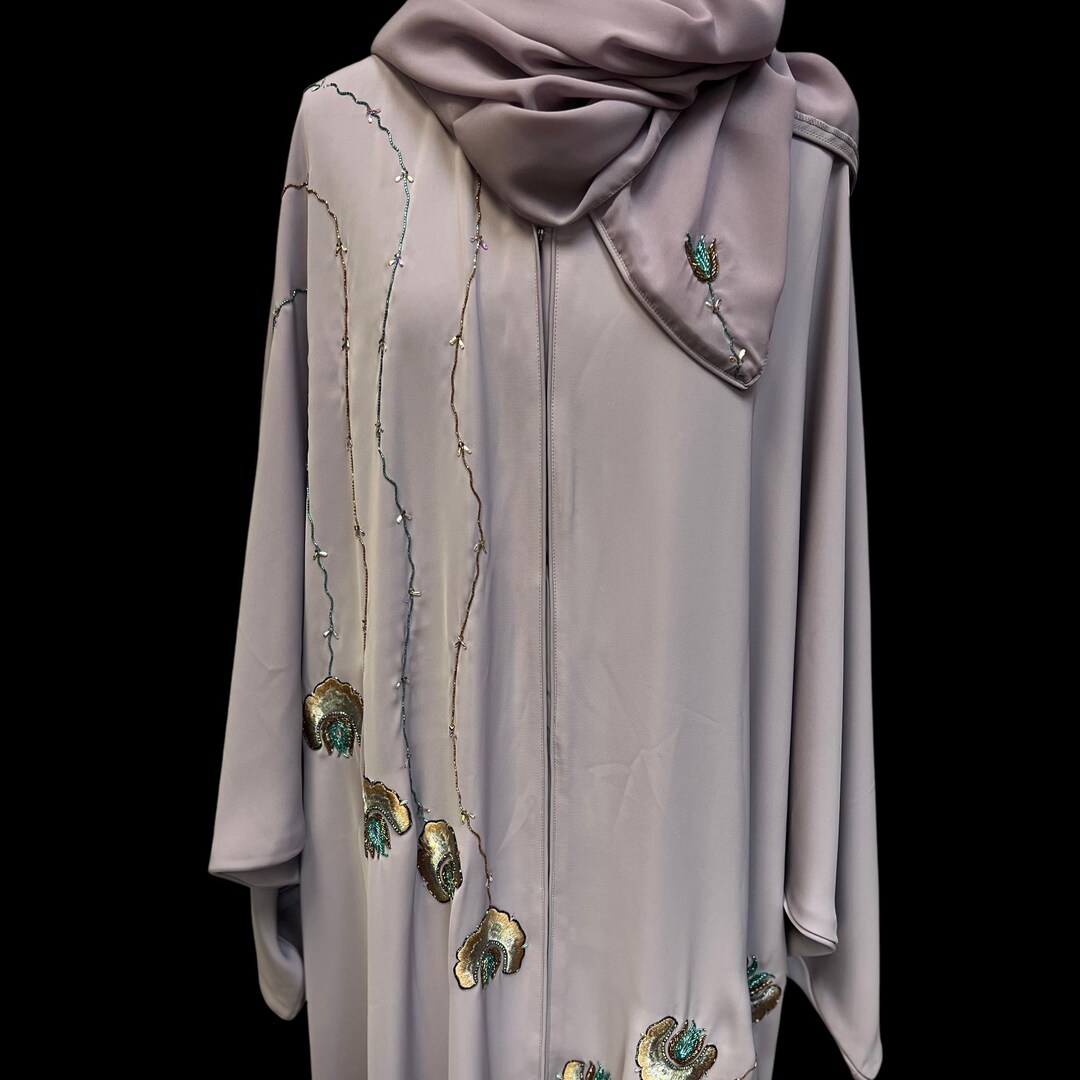Purple Embordered and Beaded Butterfly Abaya - Etsy