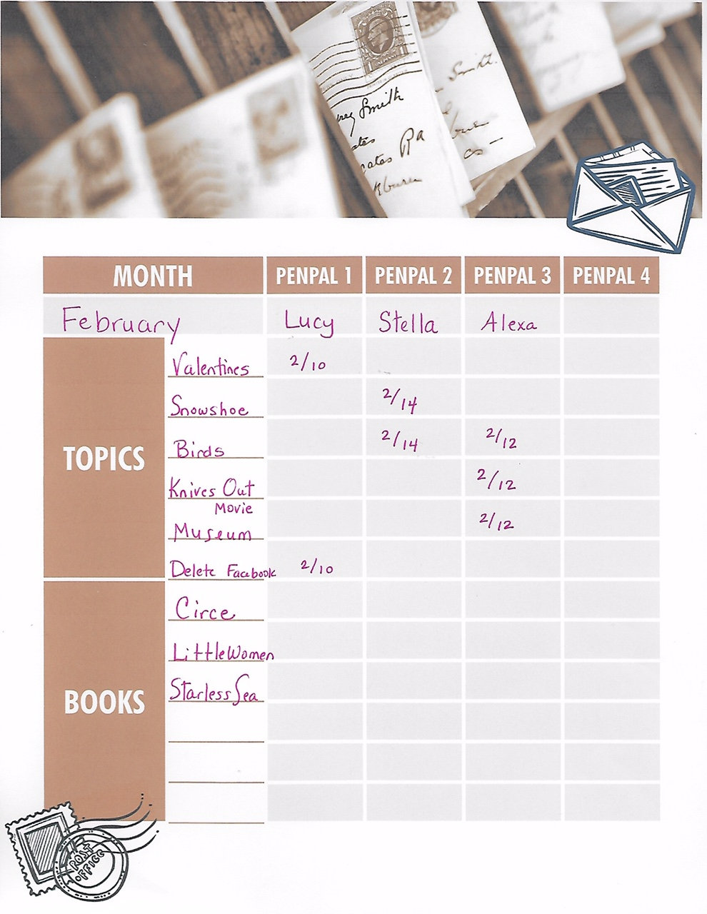 Penpal Tracker - Etsy
