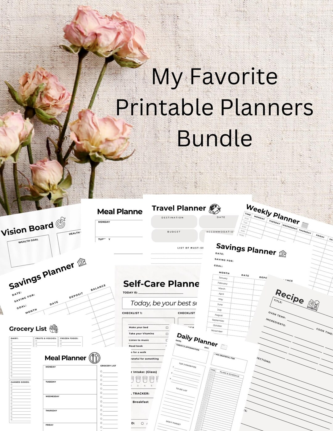 Simple Printable Planners: Daily, Weekly, Meal, Travel, Self-care ...