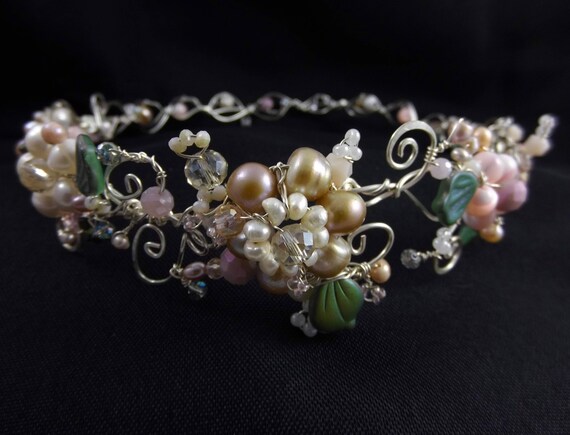 Pearl Wedding Tiara Bridal Tiara With Champagne and Peach - Etsy