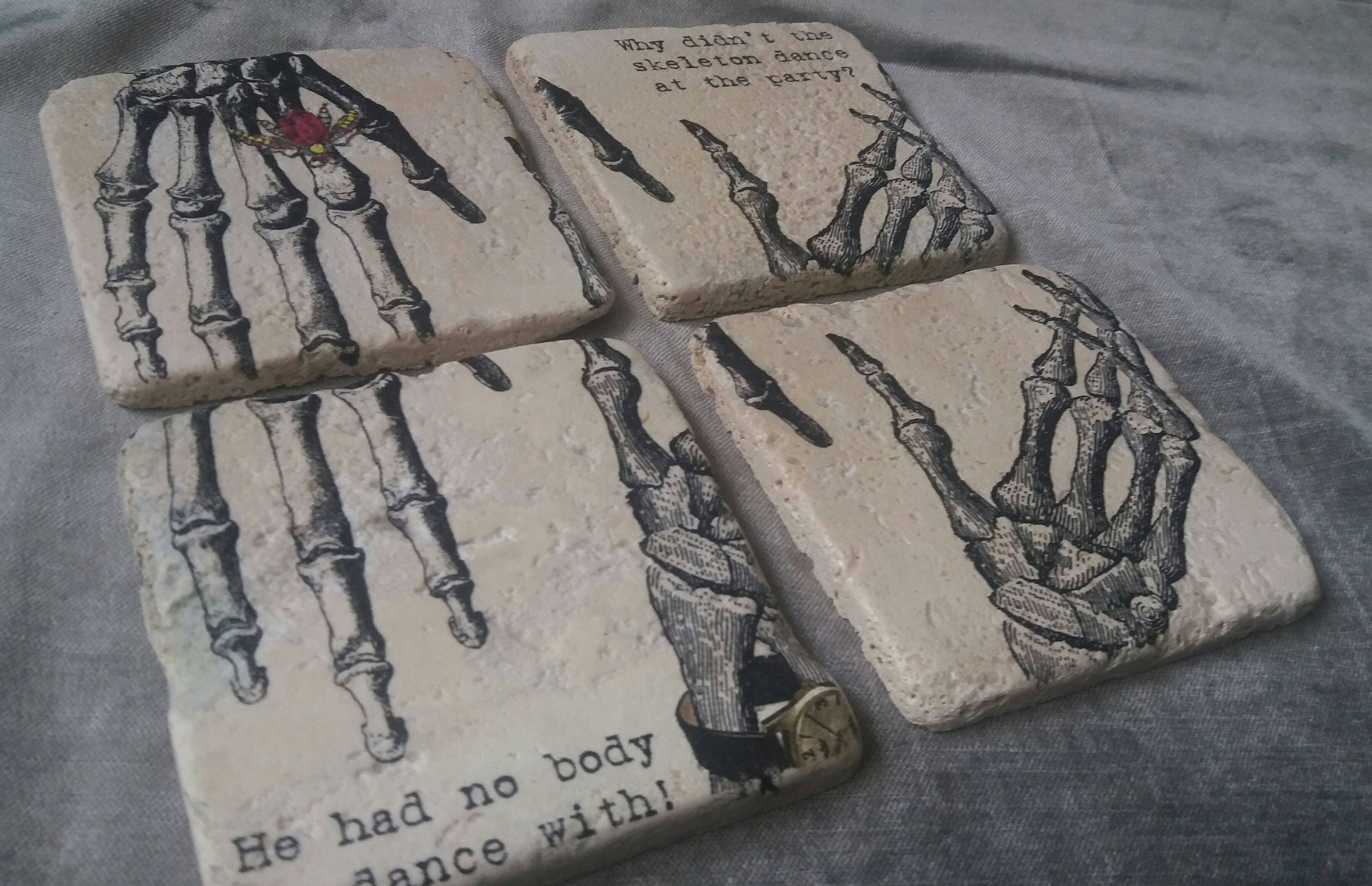 Coasters Skeleton Stone Tile Coasters Travertine Tumbled | Etsy