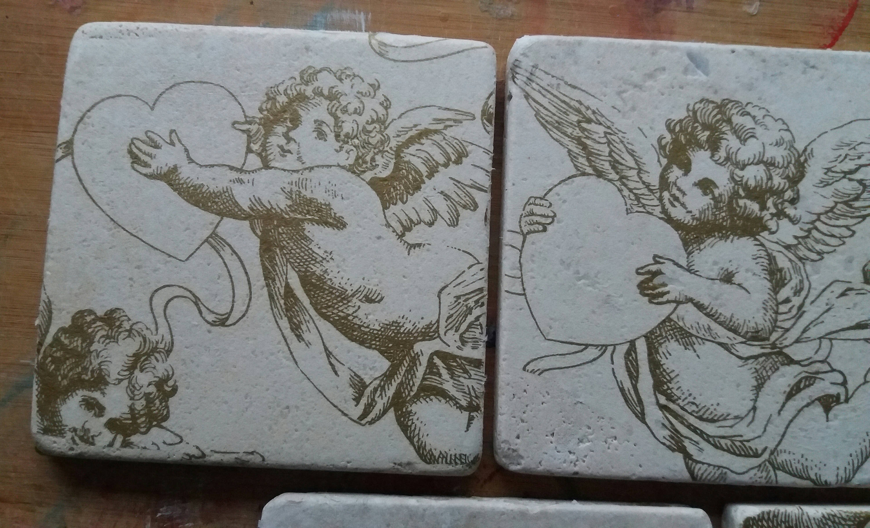 Cupid stone tile coasters tumbled limestone Valentine | Etsy