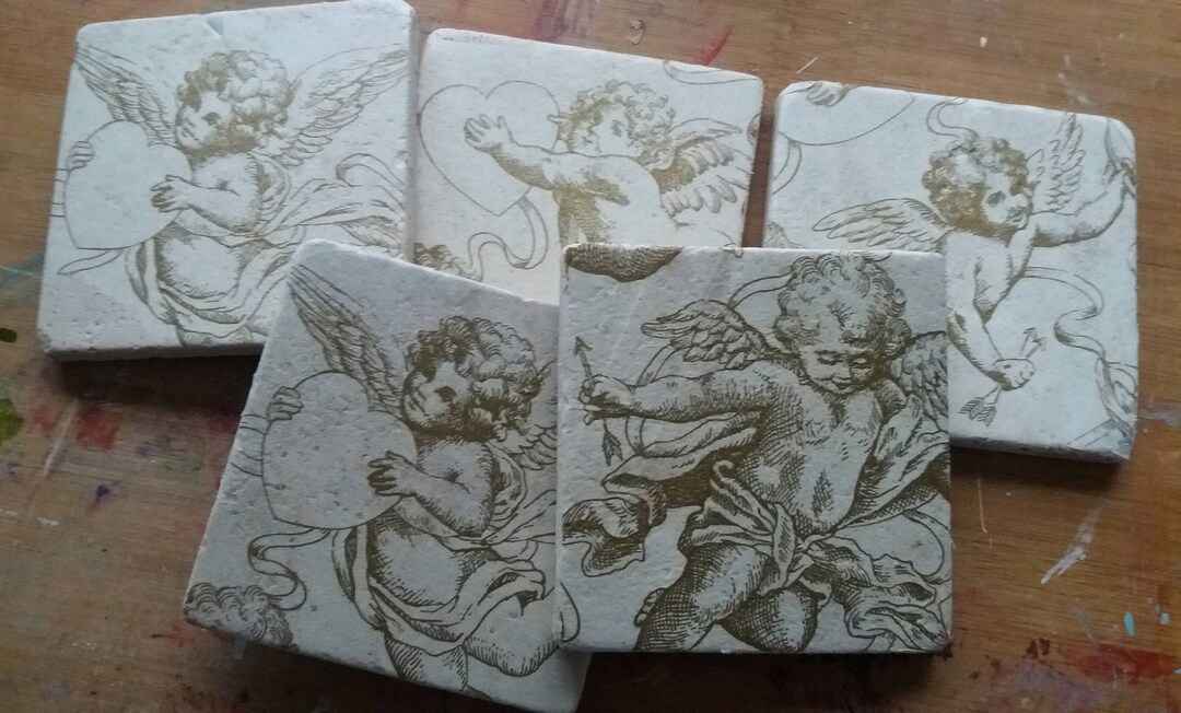 Cupid Stone Tile Coasters Tumbled Limestone Valentine - Etsy UK