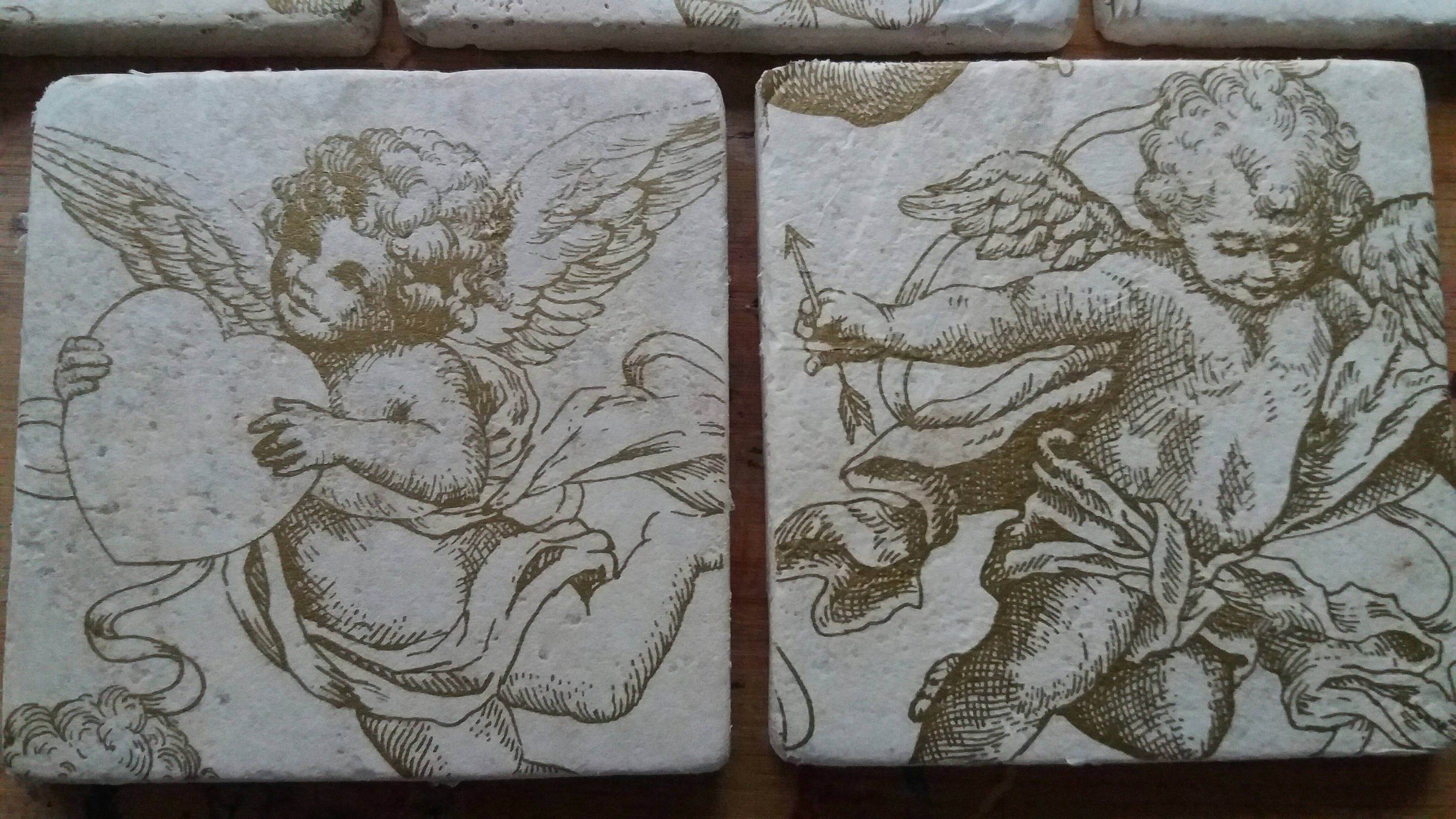 Cupid stone tile coasters tumbled limestone Valentine | Etsy