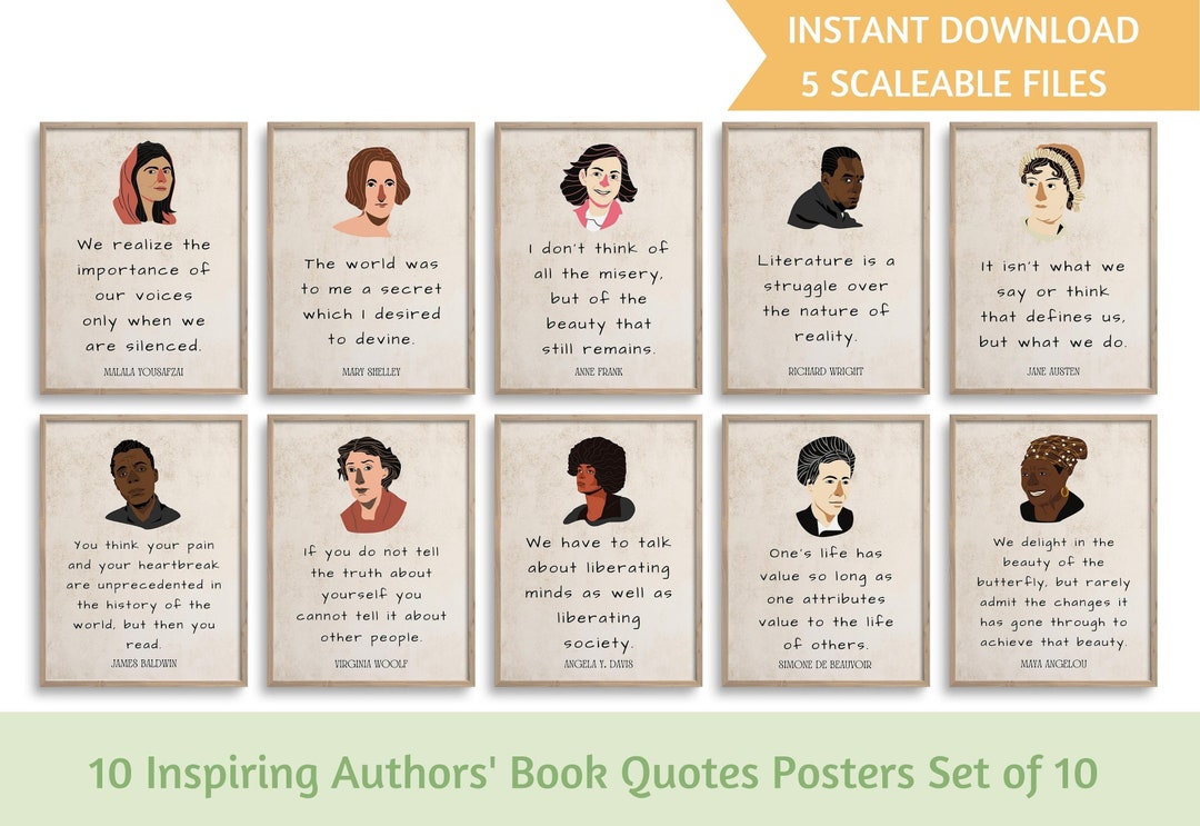 Inspiring Authors Book Quotes Posters Bundle Set of 10, English ...