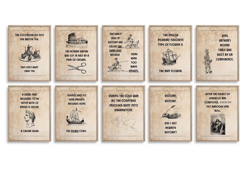 Funny History Puns Printables Set of 10 High School History - Etsy