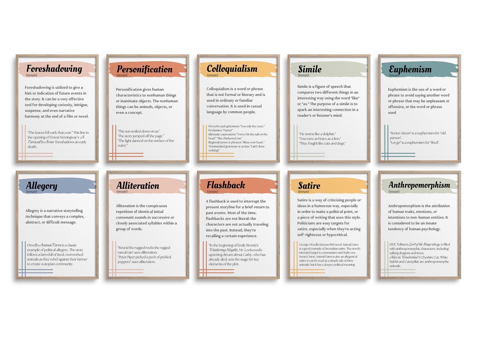 Literary Devices Posters Bundle, Set of 20, Modern Boho English ...