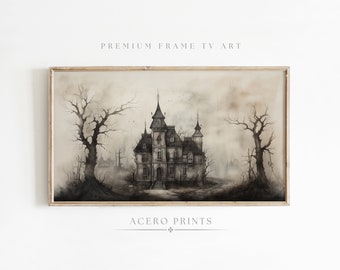 Witchy Halloween TV Frame Art, Haunted House, Rustic Farmhouse ...