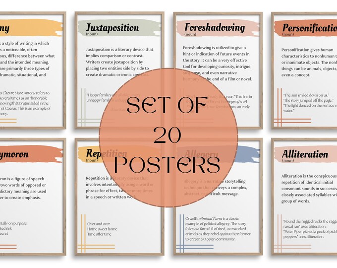 Literary Devices Posters Bundle, Set of 20, Modern Boho English ...