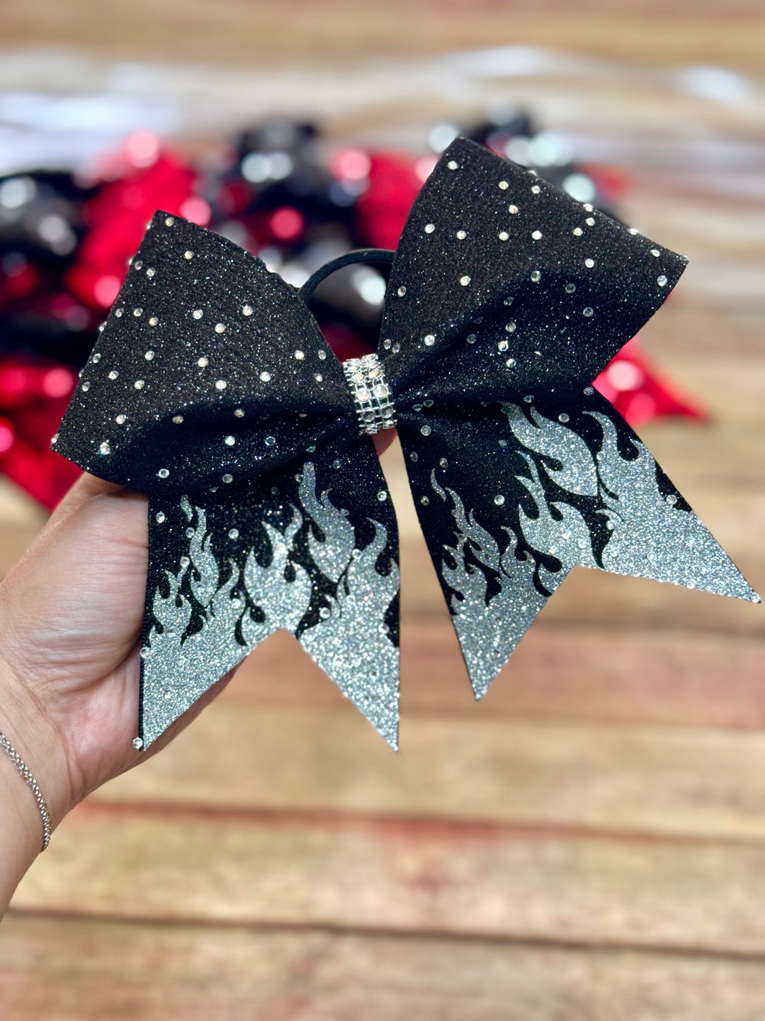 Flame Cheer Bow - Rhinestone Bow - Competition Bow - Three Inch Bows ...