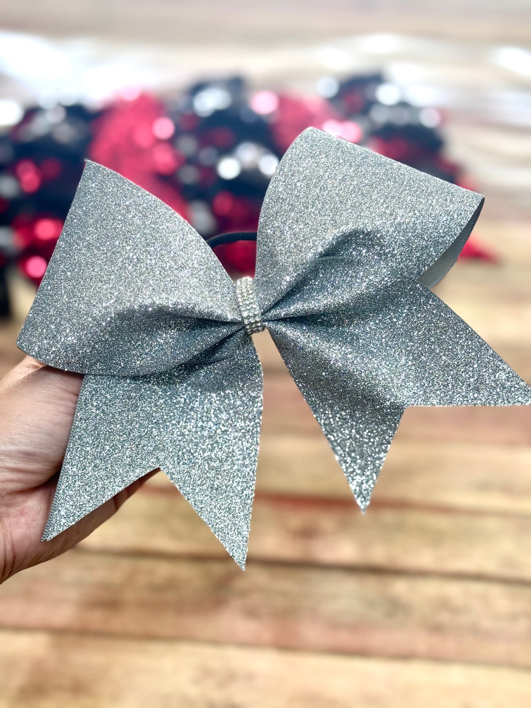 Silver Glitter Cheer Bow – Sparkly Competition Cheer Bow – Handmade ...